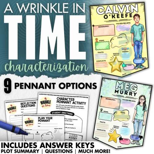 A Wrinkle in Time Character Analysis Pennant Activity | Fun Novel Study ...