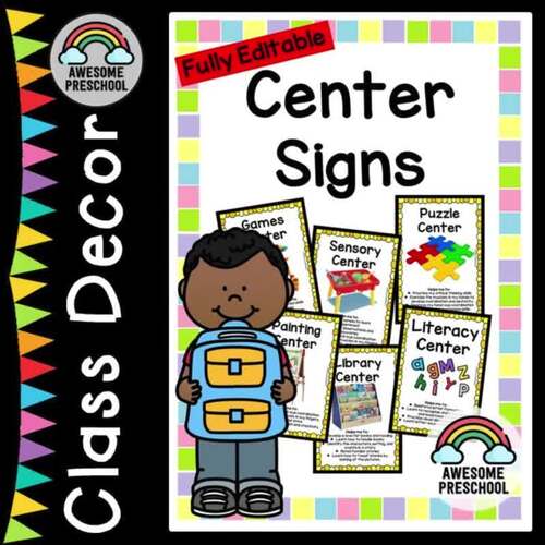Editable Center Signs for Preschool | Learning Objectives for back to ...