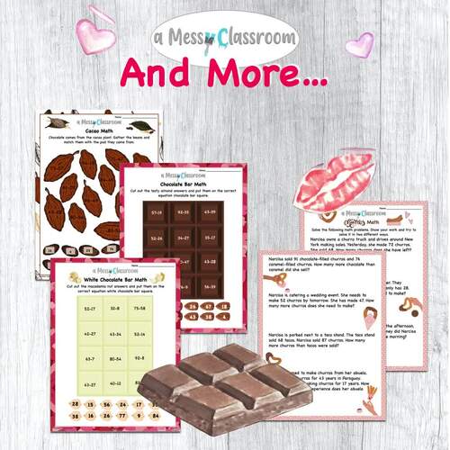Editable Valentine's Day Math Worksheets with a Chocolate Theme for Keynote