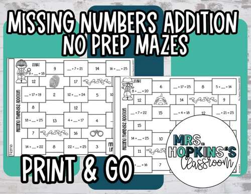 Missing Number Addition Equations (Missing Addends) Practice Worksheet ...