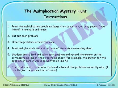 4th Grade Math Multidigit Multiplication Scavenger Hunt Mystery Activity