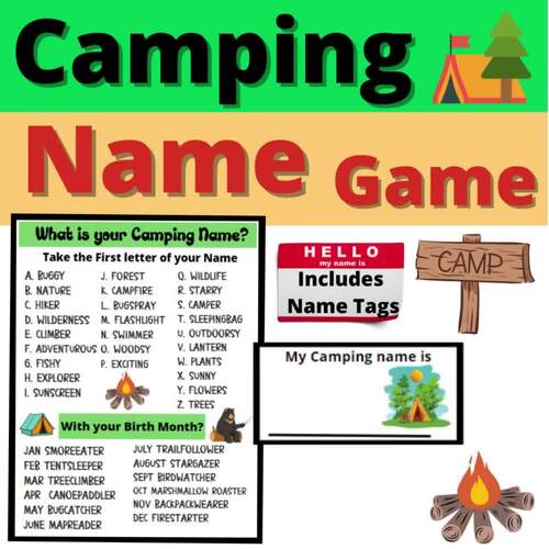 Camping Name Game Activity Class Resource Camp Woods Summer No Prep