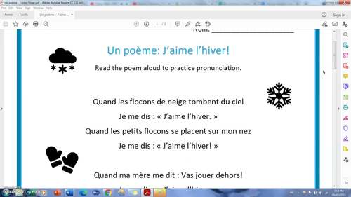 Un poème: J'aime l'hiver! (Original Winter-themed French Poem) | TPT
