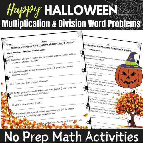 Halloween Math Fractions Word Problems Multiplication and Division 12 ...