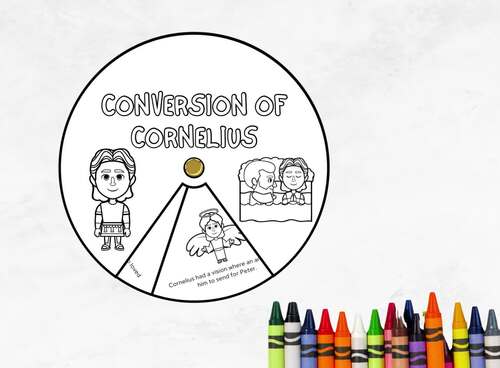 Conversion of Cornelius Bible Lesson Spinning Wheel, Sunday School Craft