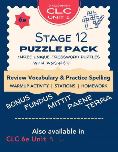 CLC Stage 12 Crosswords (Cambridge Latin Vocab - 6th edition) | TPT