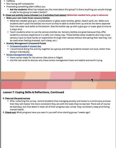 Anxiety & Stress Group Counseling Curriculum SEL High School | TPT