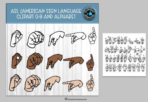 ASL Sign language clipart Alphabet and numbers 0-9 by Oceanview Resources