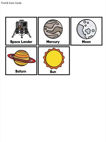 Outer Space Vocabulary Find & Color Activity Designed for PreK and Kinder