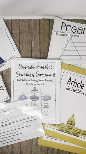 3 Branches of Government Centers and Card Sort by Social Studies Success