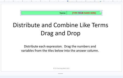 Digital Activity - Distribute and Combine Like Terms - Drag and Drop