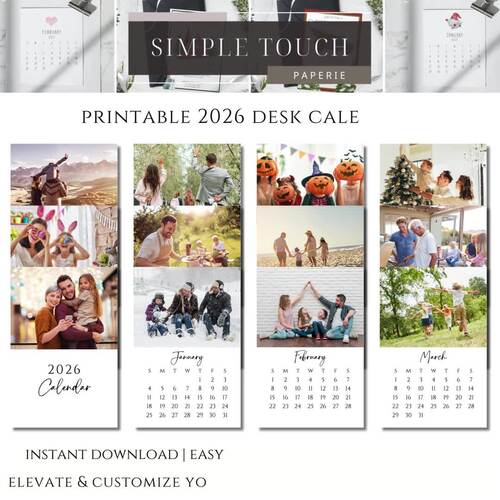 2026 Mini Photo Desk Calendar Template, Printable Monthly Photo Easel ...