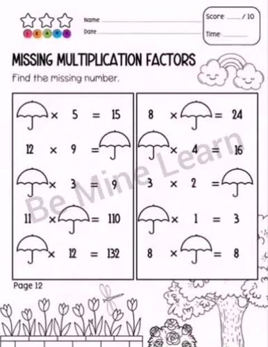 ★BUNDLE★ Seasonal Multiplication Facts to 12 (with answers) Grade 3-4