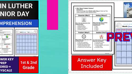 Dr. Martin Luther King Jr. Day (MLK) Reading Comprehension for 1st ...