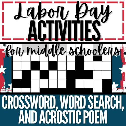 Middle School Labor Day Activities: Word Search, Crossword, Acrostic ...