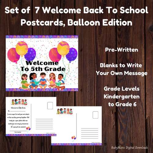 Set of 7 Welcome Back to School Postcards, Balloon Edition | TPT