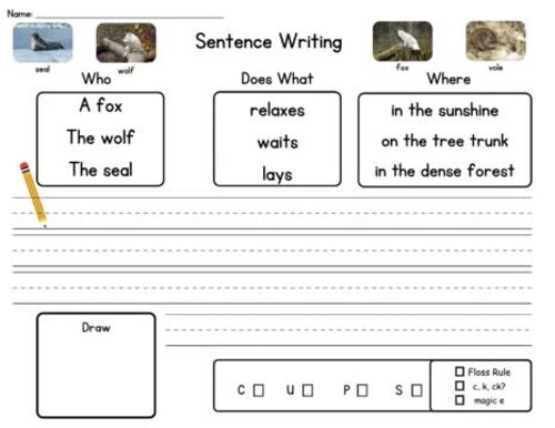 First Grade Winter Sentence Writing, Build a Sentence, Arctic Animal ...