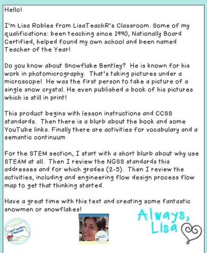 Snowflake Bentley By Jacqueline Briggs Martin STEM Challenge | TPT