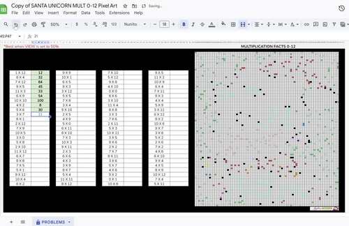 Multiplication Facts Pixel Art Math Activity | Christmas Santa Unicorn