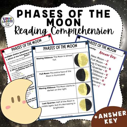 Phases of the Moon Reading Comprehension Worksheet | Space Astronomy ...