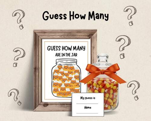 Candy Corn Guessing Jar, Guess How Many Candy Corn Estimation Worksheet