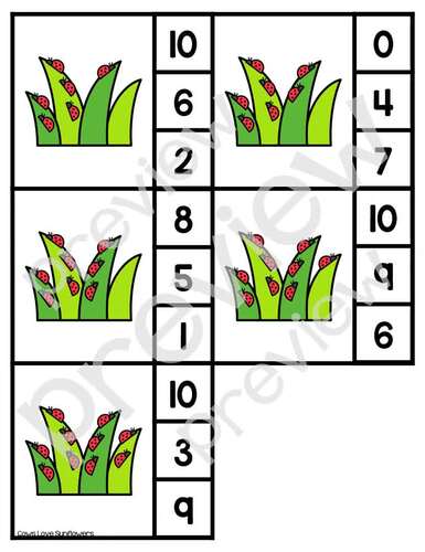 Ladybug Clip Cards - Counting Numbers 0-10 With Practice Worksheets