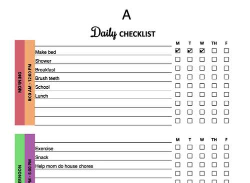Kids Daily Checklist Printable PDF by Mom Money Map | TPT