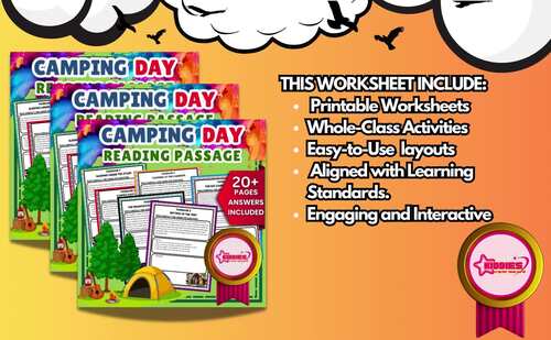Summer Camping Day Reading Comprehension Activities 2nd,3rd,4th,5th,6th ...