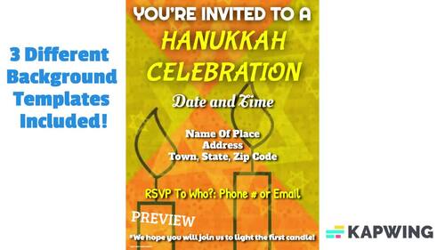 Hanukkah Celebration Invitations THREE templates EDIT ON GOOGLE SLIDES