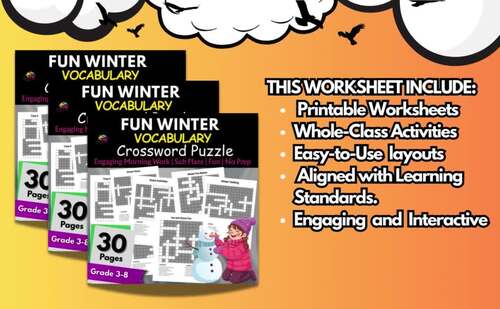 Fun Winter Holiday Crossword Puzzle Activities 4th,5th,6th,7th,8th,9th ...
