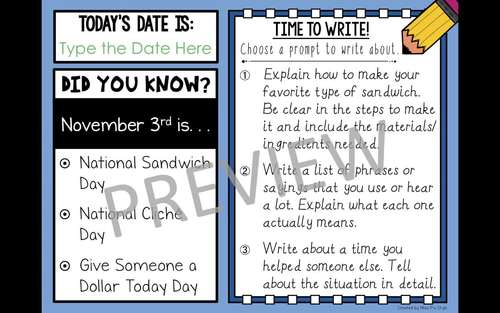 November Writing Prompts and Journal - Distance Learning by Miss P's Style