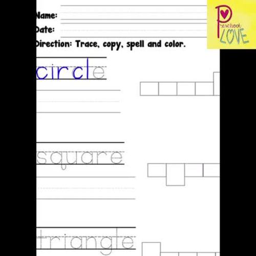 shapes writing and spelling worksheet UPDATED2020 by Preschool Love