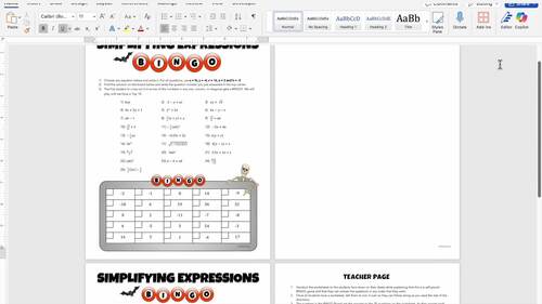 Simplifying Algebraic Expressions with Replacement Activity Halloween ...