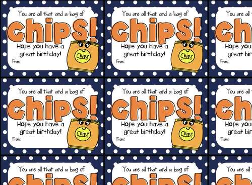 Cute Bag of Chips Birthday Gift Tag by Highs and Lows of a Teacher