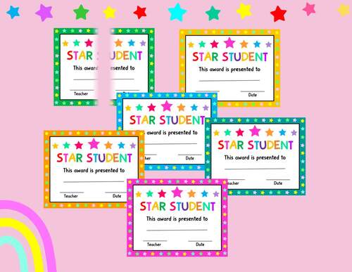 Printable Star Student Award, Editable Star Student Awards, Student ...