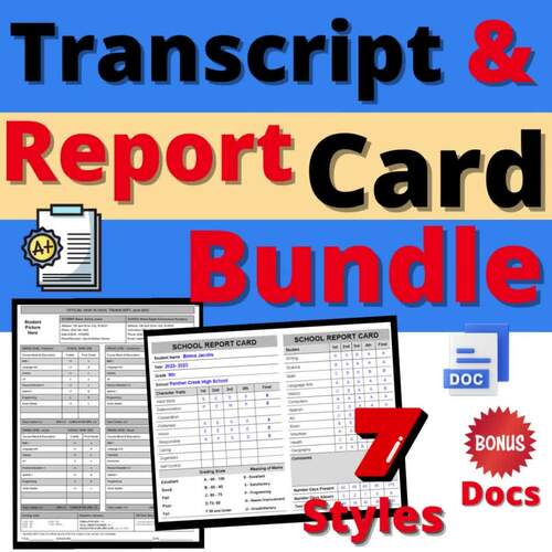 High School Transcript and Report Card Bundle Resources Editable
