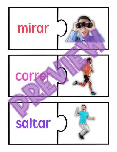 Rompecabezas de Los Verbos, Spanish Verbs Puzzles, Matching Verbs Activity