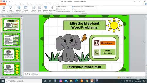 Ellie the Elephant Word Problems - Interactive Power Point by Anna Navarre