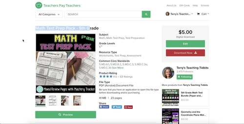 5th Grade Math Test Prep Pack - Digital AND Printable | TPT