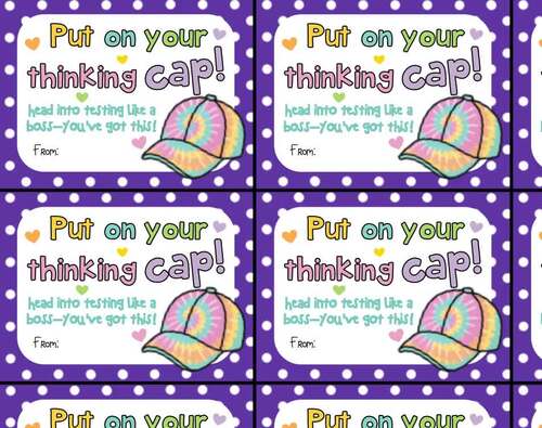 Hat (Cap)-Themed Testing Motivation Gift Tag- Put on your thinking cap!