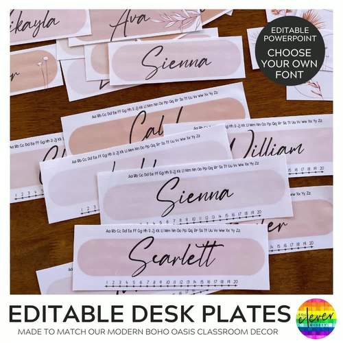 BOHO OASIS Desk Plates | Neutral Classroom Theme by classroomHQ | TPT