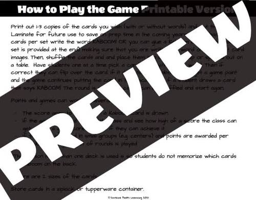 Summer Kaboom Digital and Printable Game for Distance or In Person Learning