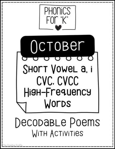 October Phonics Decodable Poems for K: Short a i, CVC and HF words, SoR ...