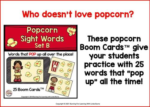 Kindergarten Popcorn Sight Words - Boom Cards™ | TPT