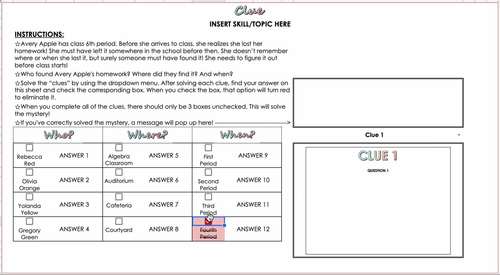 Editable DIGITAL Clue Mystery Task Cards Activity Template 9 Questions