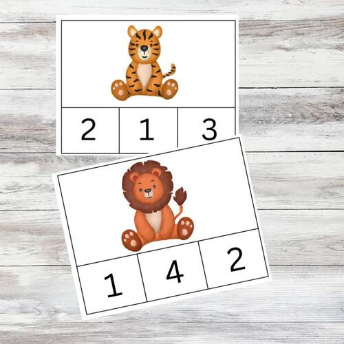 Jungle Safari Counting Clip Cards Mats - Pre-Kinder Centers - Math Numbers