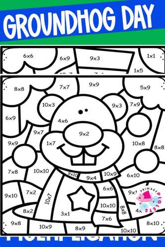 Groundhog Day Multiplication Color by Number by Primary Piglets | TpT