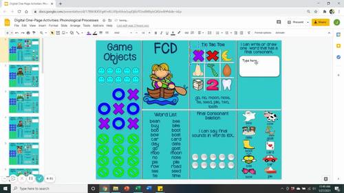 No Prep Google Slides™ Phonological Processes One Page Activities
