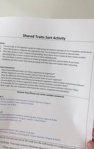 Evolution Shared Traits Sort Activity by The Roaming Scientist | TpT