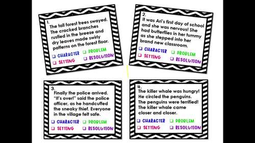 Story Elements Task Cards | Characters Setting Plot | Fiction Graphic ...